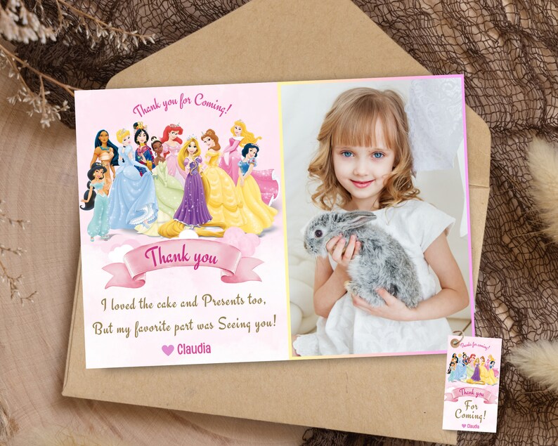 Princess Photo Thank You Card Girl Princess Party Thank You With ...