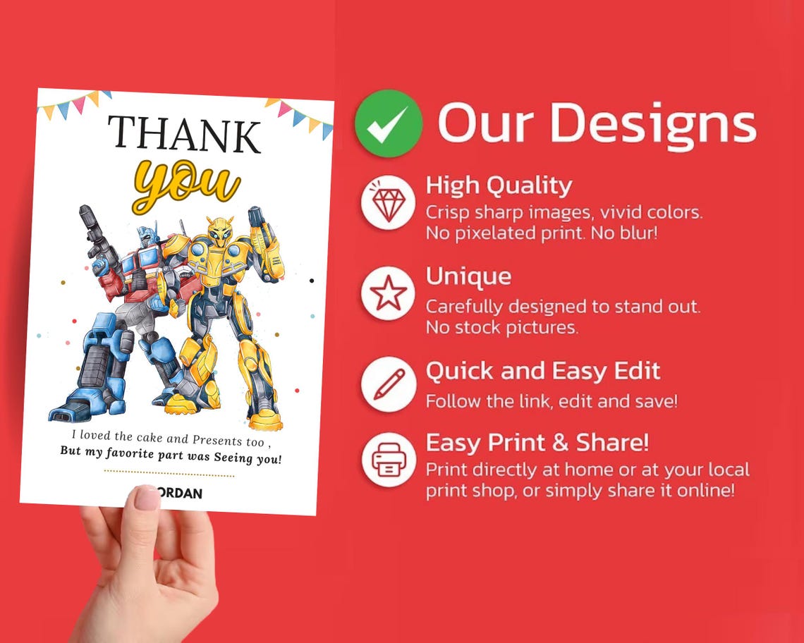 Transformers Birthday Tag Printable Transformers Thank You Template ...