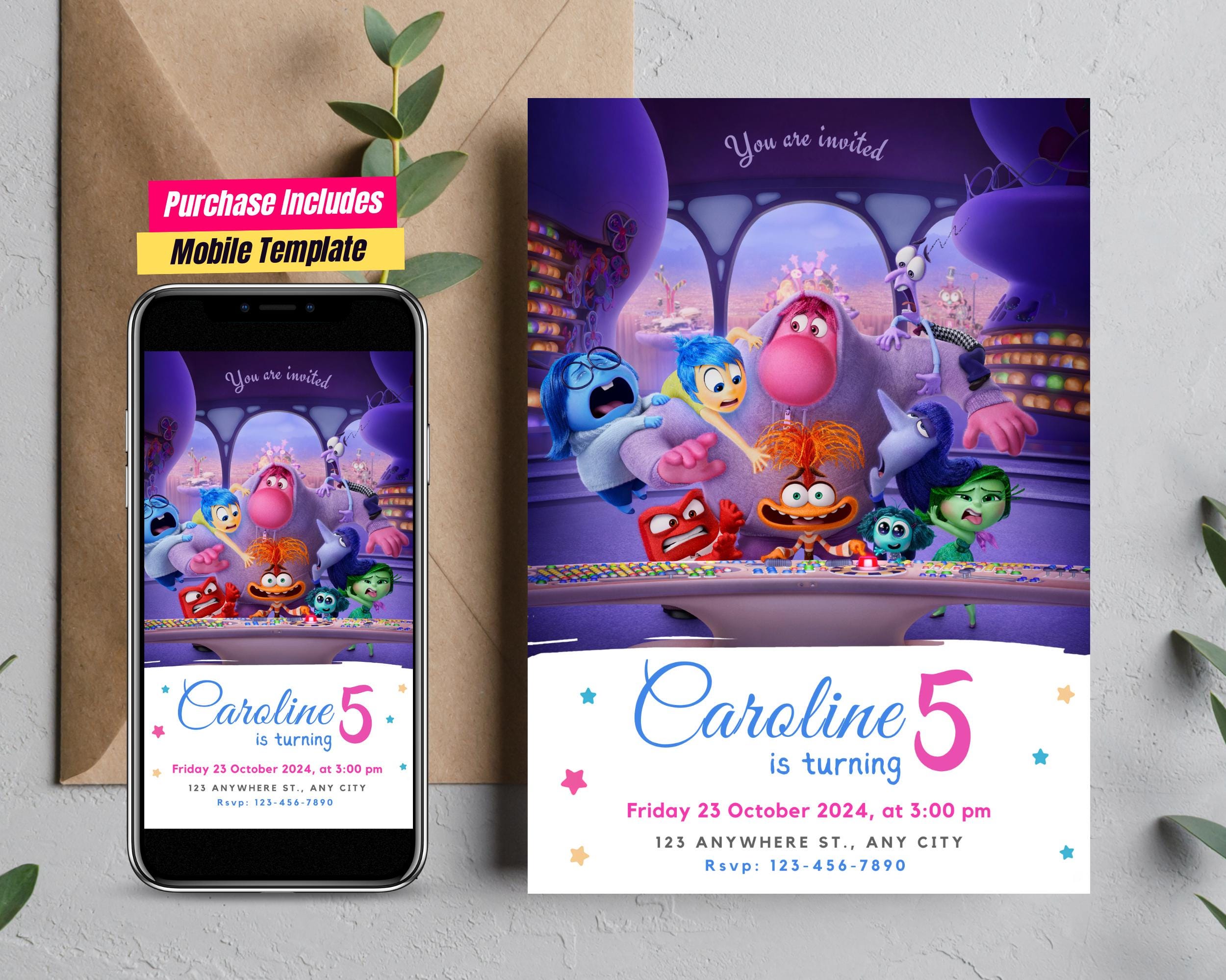 Editable Inside Out 2 Invitation Inside Out 2 Birthday Invitation ...