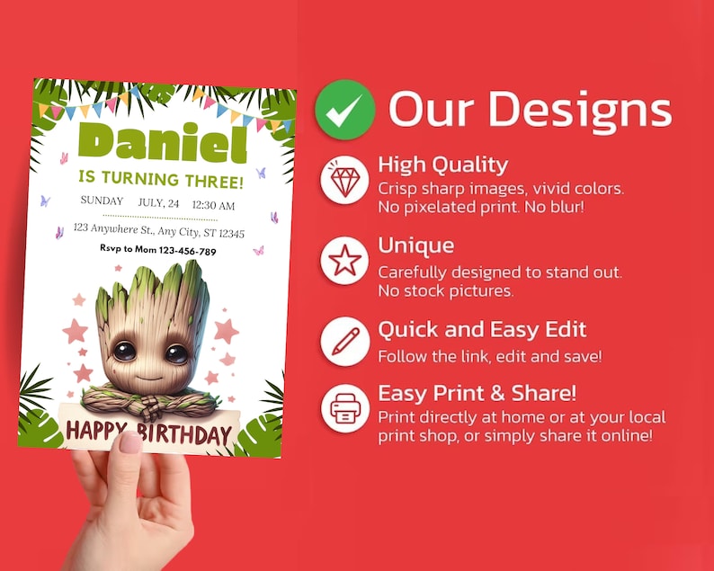Baby Groot Birthday Invitation Guardians Theme Party Invite Groot ...