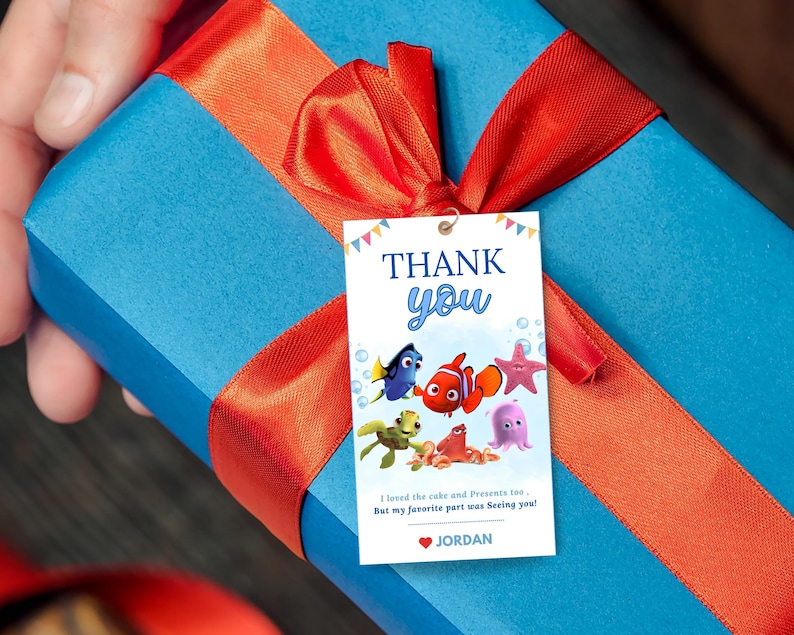 Finding Nemo Thank You Tag Underwater Theme Gift Tag Finding Dory Thank ...