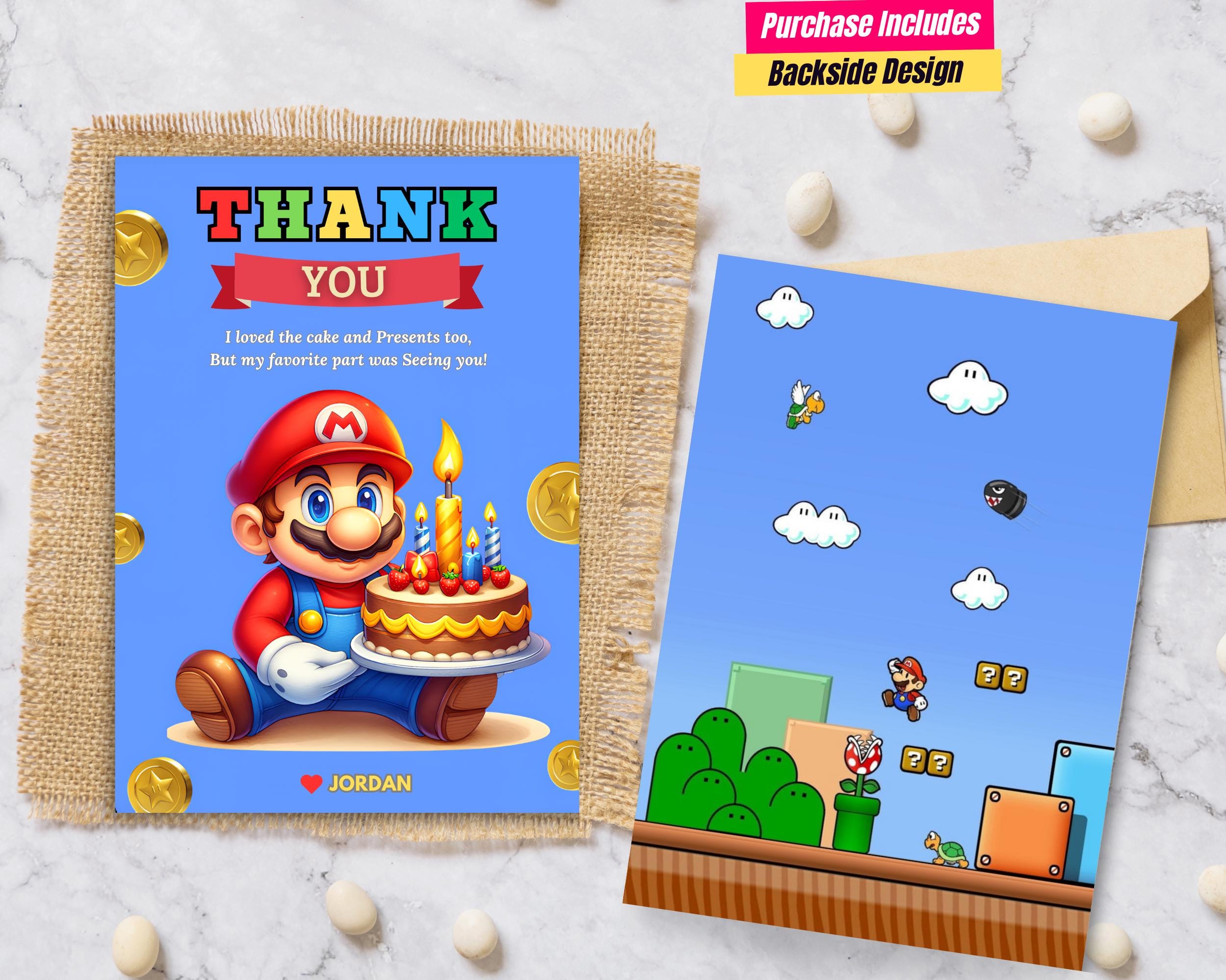 Super Mario Thank You Card Super Mario Party Favors Mario Birthday ...