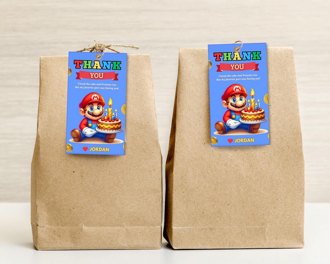 Super Mario Thank You Tag Super Mario Party Favors Mario Gratitude Tag ...