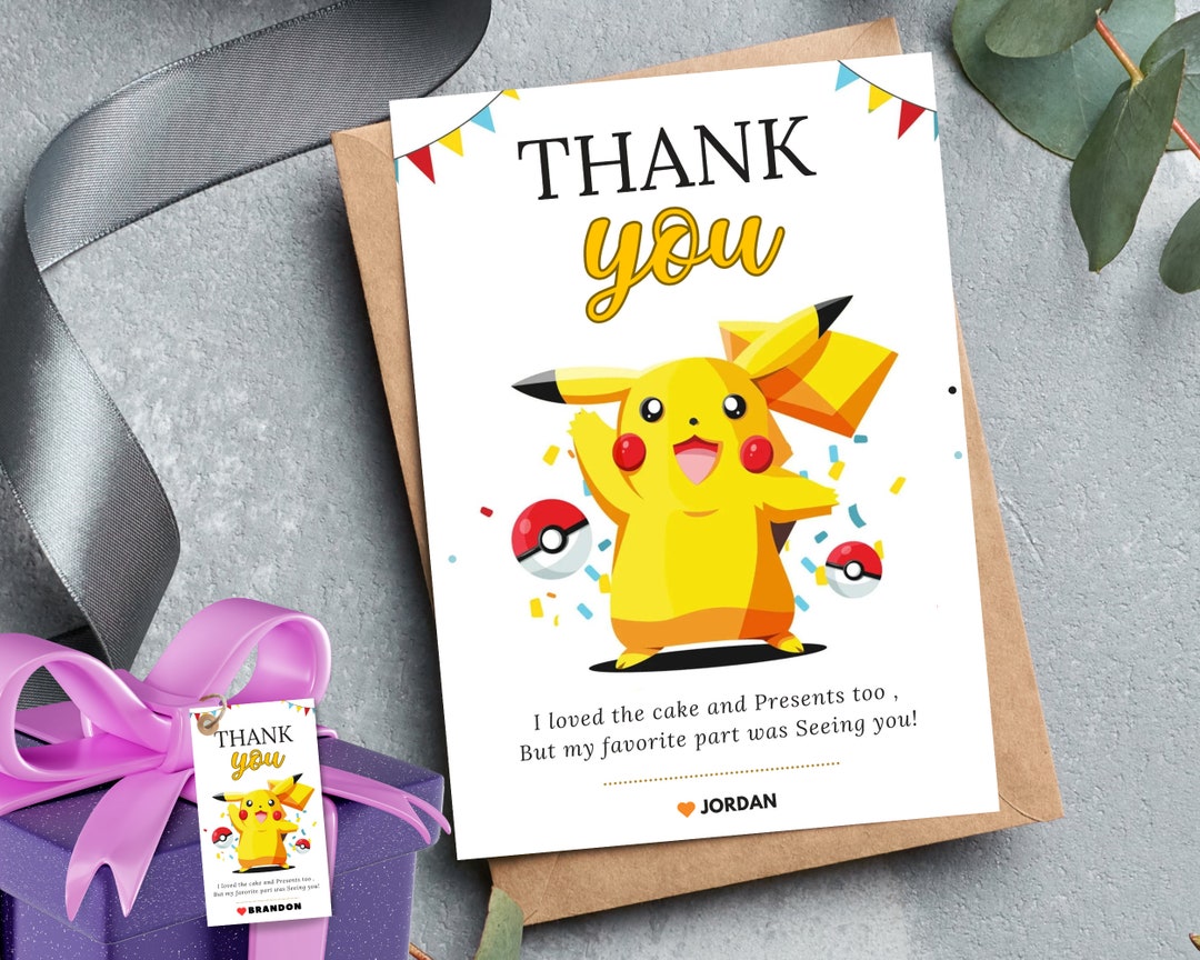 Pikachu Thank You Cards Cute Pokemon Themed Appreciation Notes Charming ...