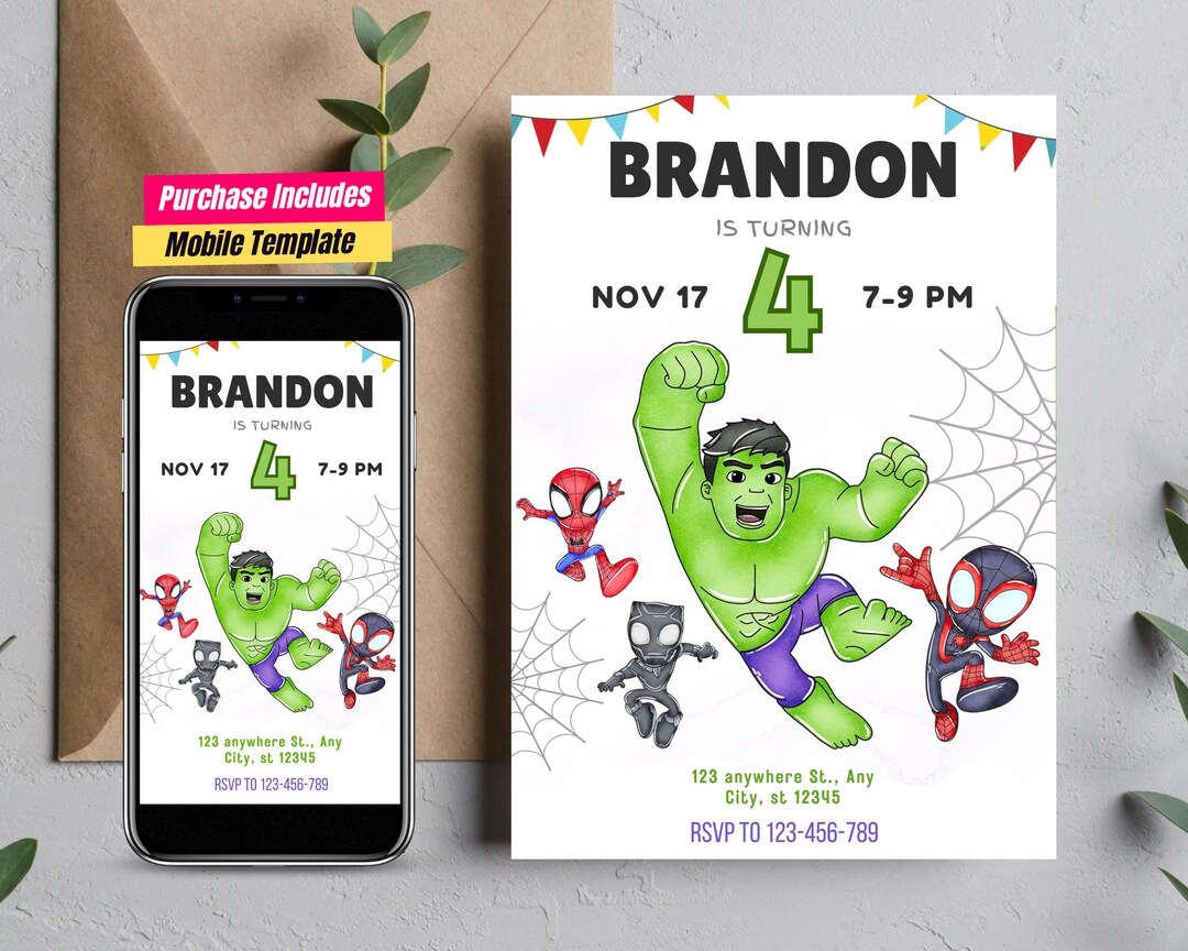 The Hulk Birthday Invitation the Incredible Hulk Invitation Avengers ...