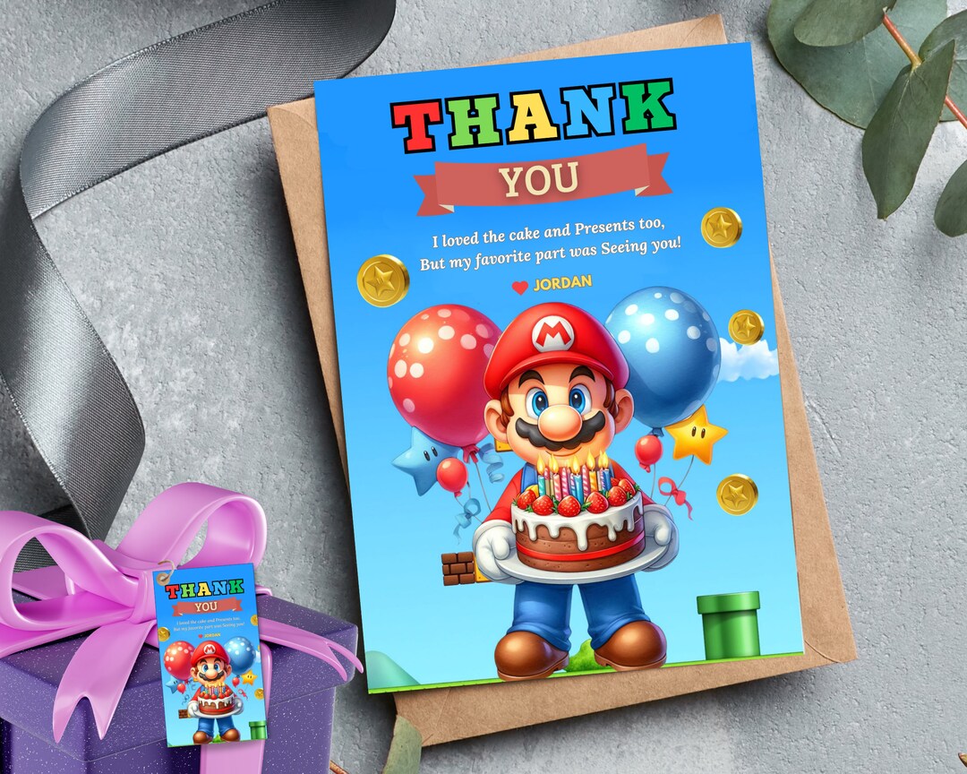Personalised Super Mario Bros Thank You Cards Super Mario Thankyou for ...