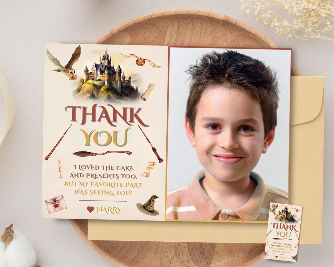 Wizards Witches Birthday Thank You Photo Card Magical Birthday Goodie ...