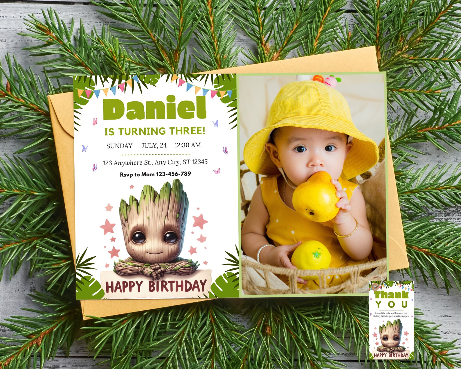 Baby Groot Birthday Invitation Guardians Theme Party Invite Groot ...