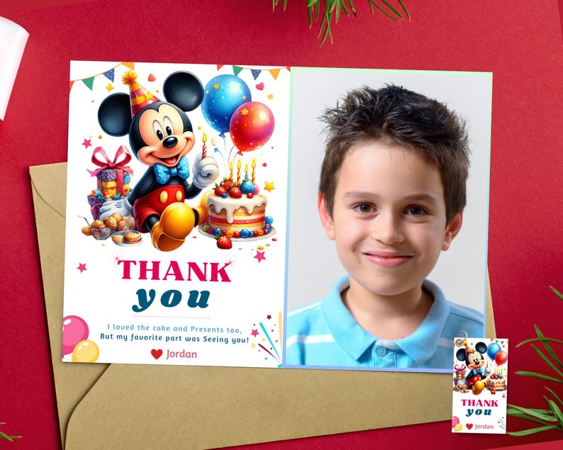 Mickey Photo Thank You Card Instant Download Mickey Mouse Thank You ...