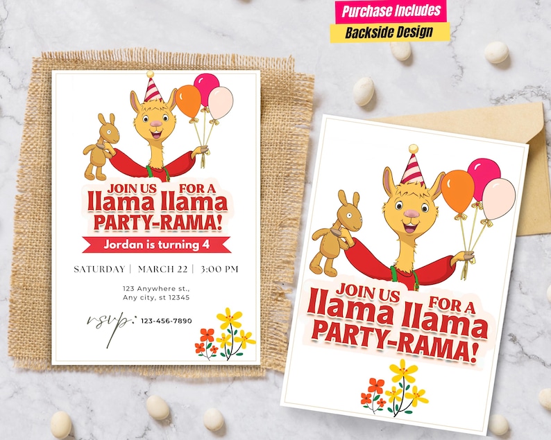 Llama Themed Birthday Pajama Llama Party Invitation Llama Llama Red ...