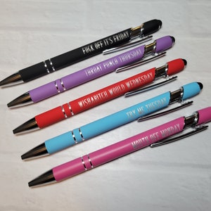 Days of the Week Funny Pen Set Attitude Humor Set 5 Engraved Pens Adult ...