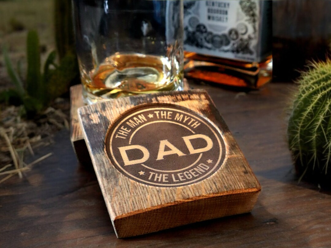 Wood Stave Coasters Personalized Oak Whiskey Barrel Gift for Dad ...