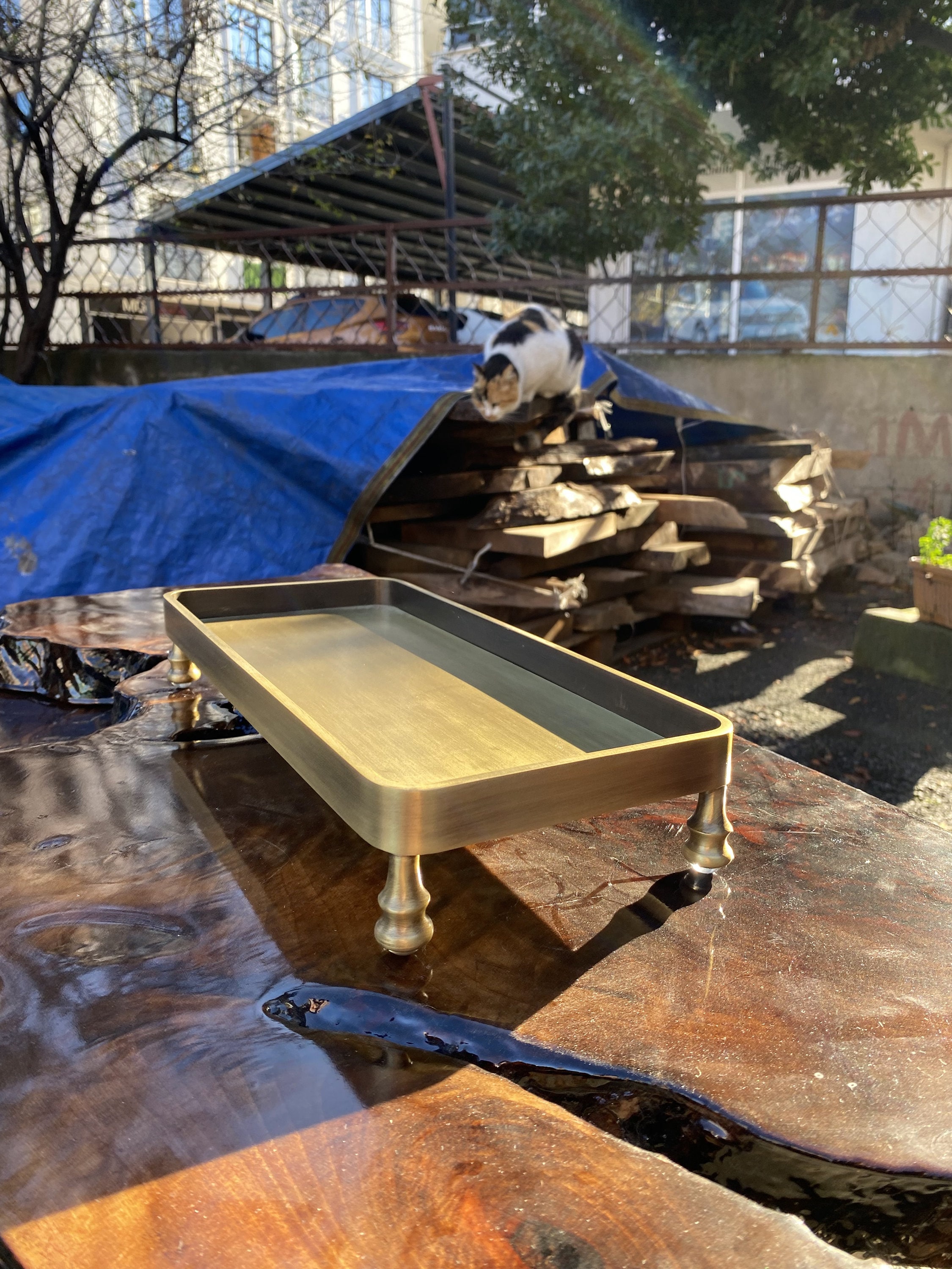 Solid Brass Footed Tray, Albrifin S Varnish Lacquered, Bathroom Tray ...