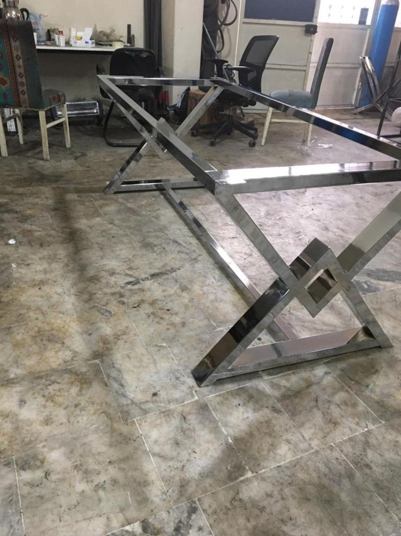 Polished Chrome Modern Table Legs, Metal Shiny Glam Table Legs, Modern ...