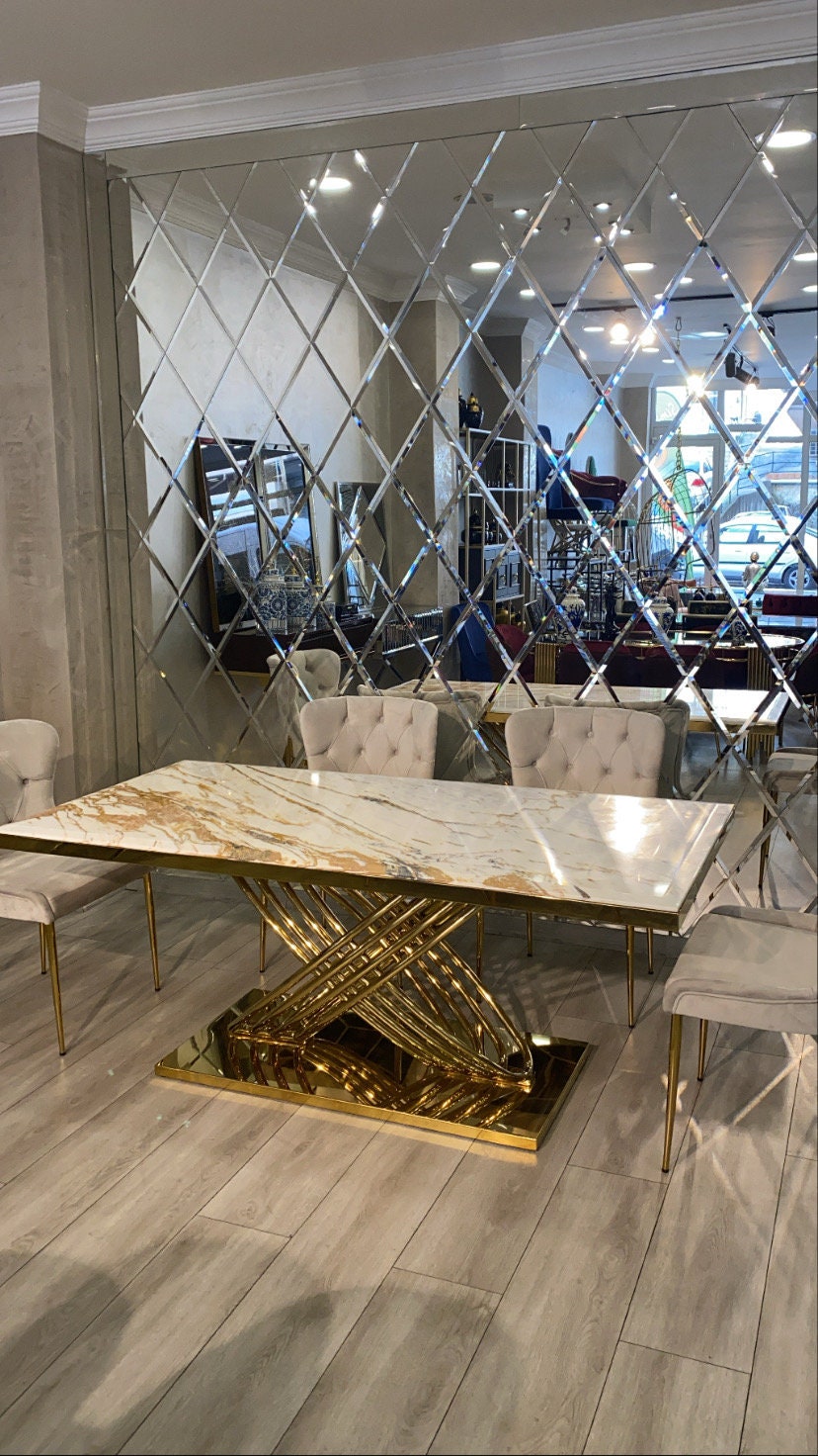 Stainless Steel Shiny Gold Table Legs, Modern Brass Gold Dining Table ...