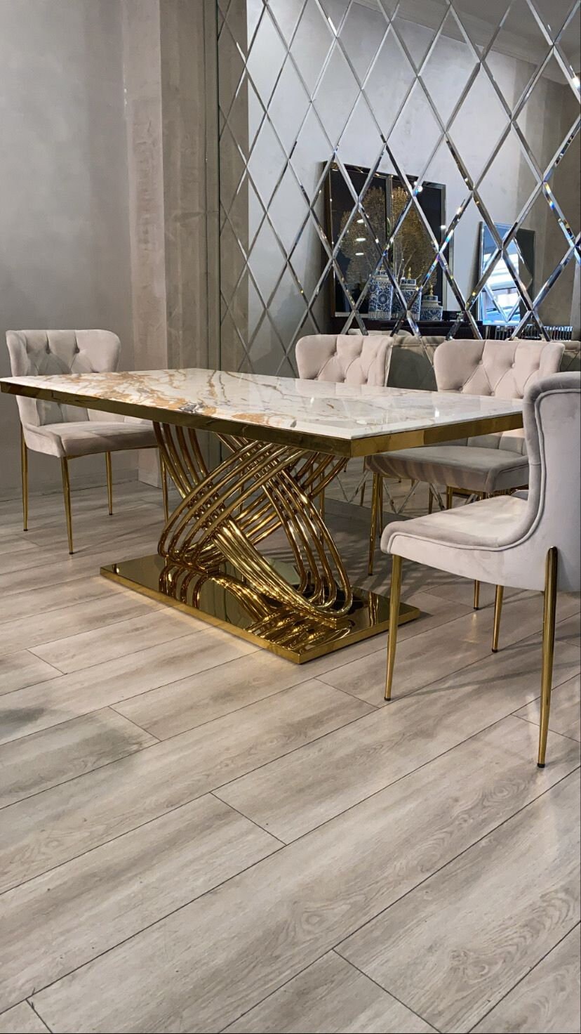 Stainless Steel Shiny Gold Table Legs, Modern Brass Gold Dining Table ...