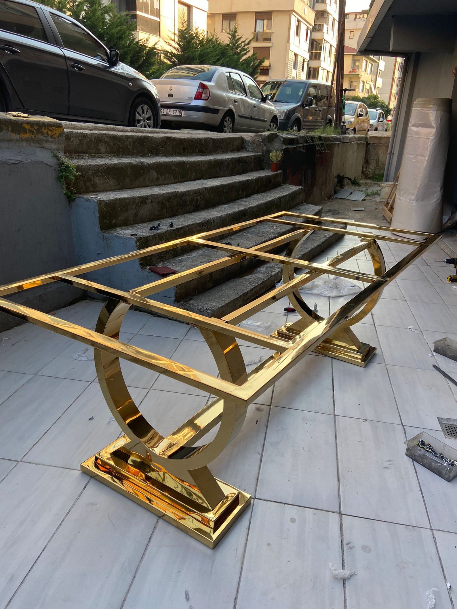 U Shape Marble Tabletop Base, STAINLESS STEEL Table Legs, Metal Shiny ...