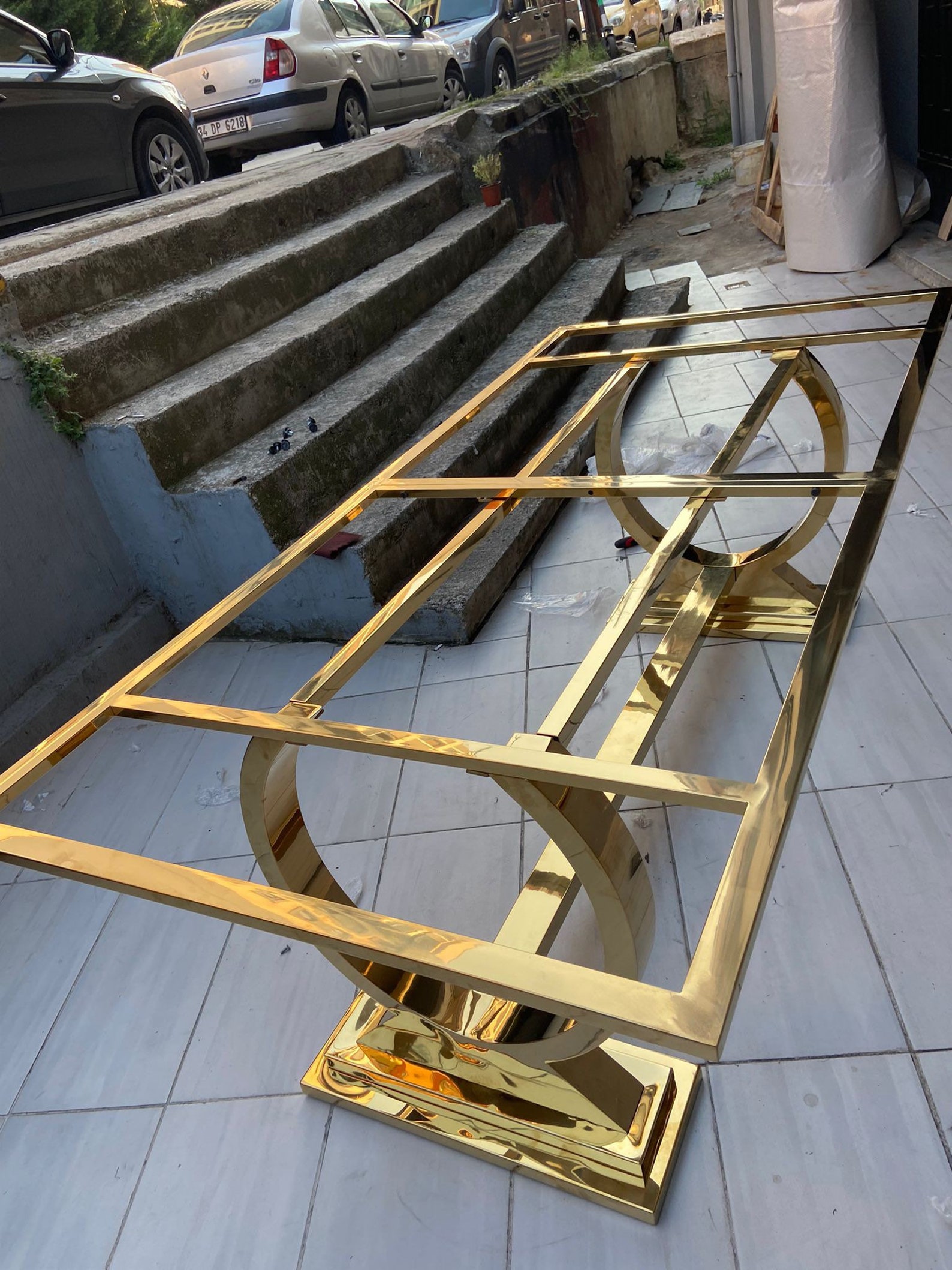 U Shape Marble Tabletop Base, STAINLESS STEEL Table Legs, Metal Shiny ...