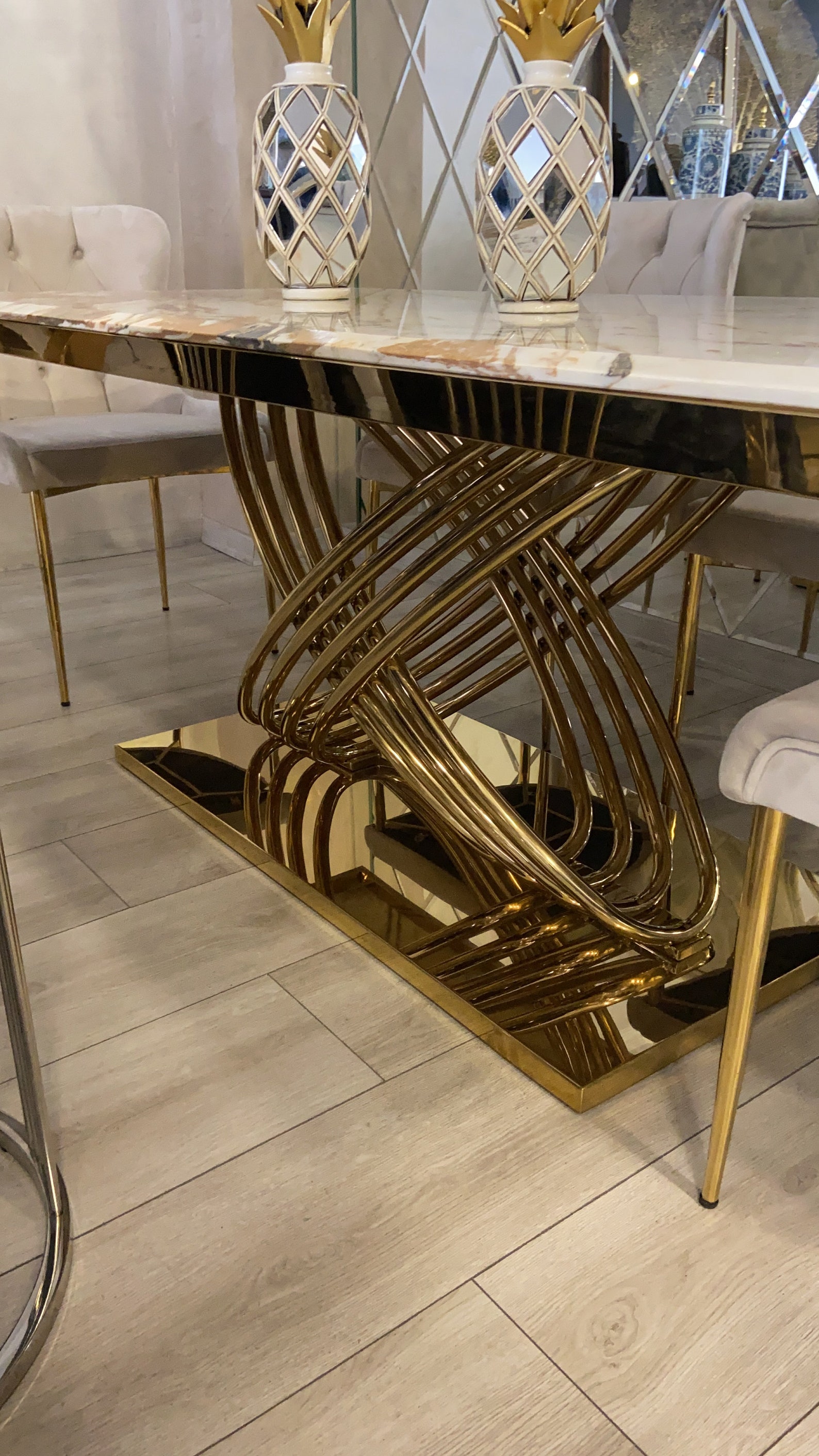 Stainless Steel Shiny Gold Table Legs, Modern Brass Gold Dining Table ...