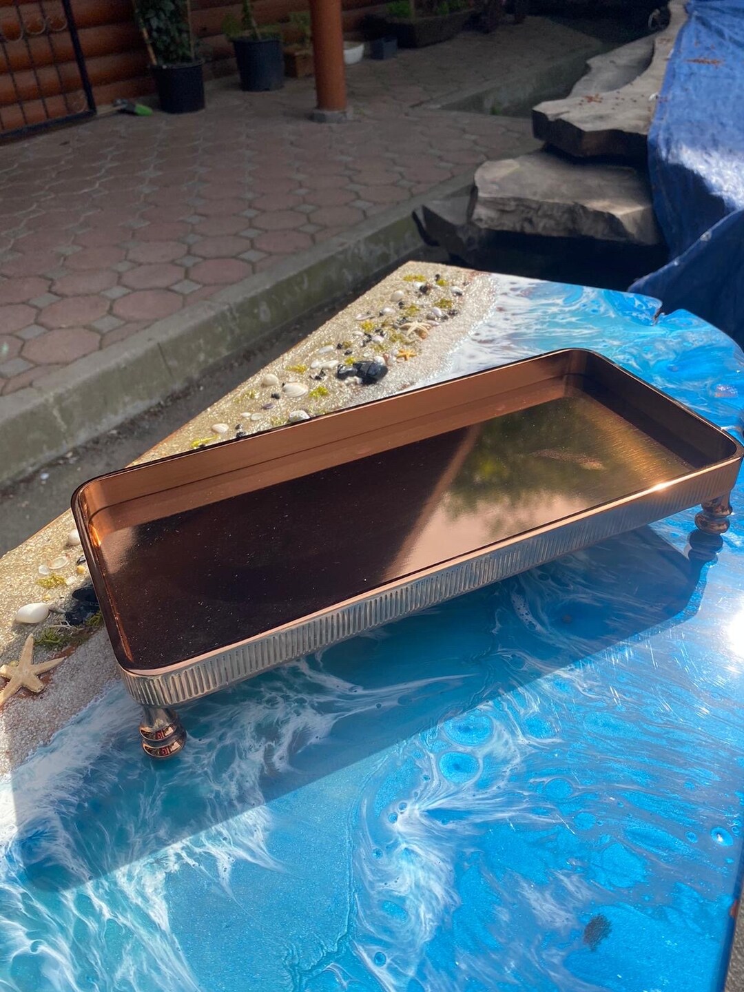 Solid Brass Footed Tray, Albrifin S Varnish Lacquered, Bathroom Tray ...
