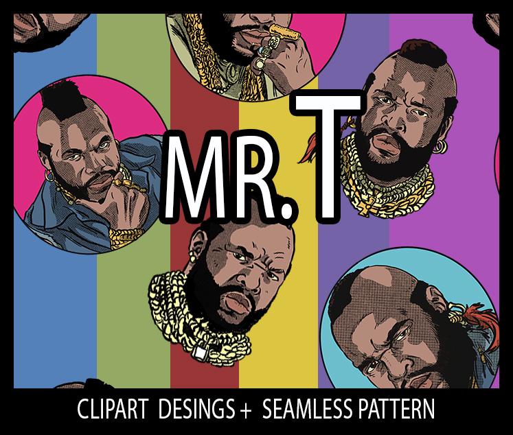 Mr.t Clipart Png Designs and Seamless Pattern for Fabric Sublimation ...