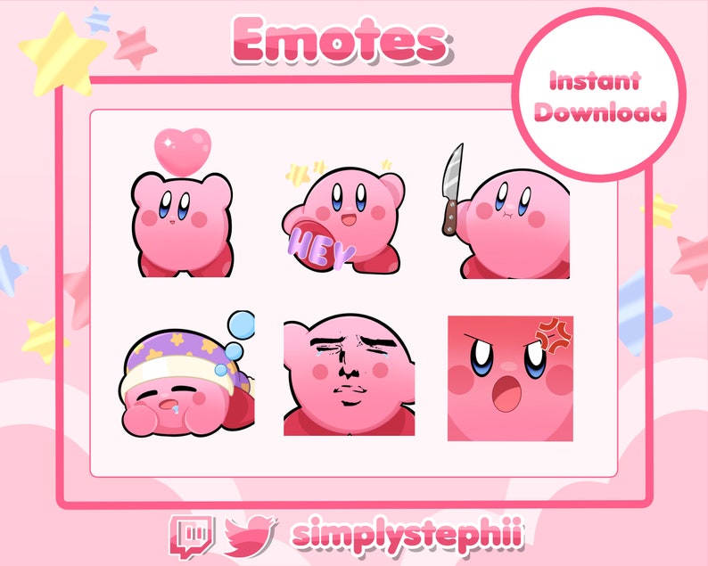 6 Kirby Emotes for Twitch/kick/youtube INSTANT DOWNLOAD - Etsy