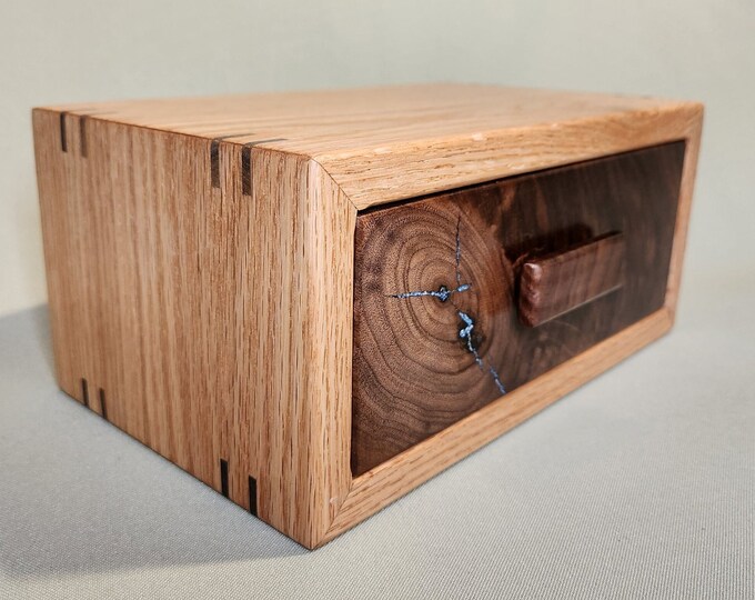Oak and Walnut Drawer Box With Turquoise Inlay - Etsy