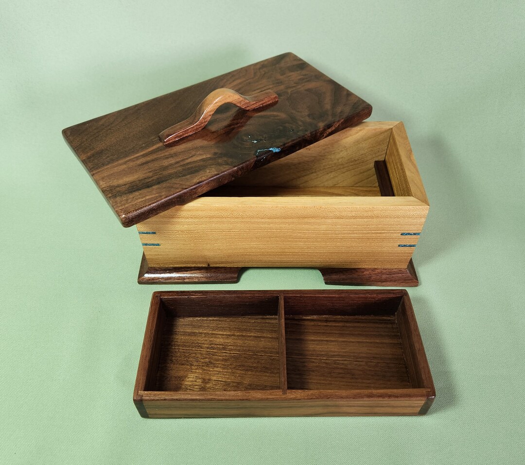Walnut With Turquoise Inlay and Myrtle Wood With Sliding Tray Box and ...