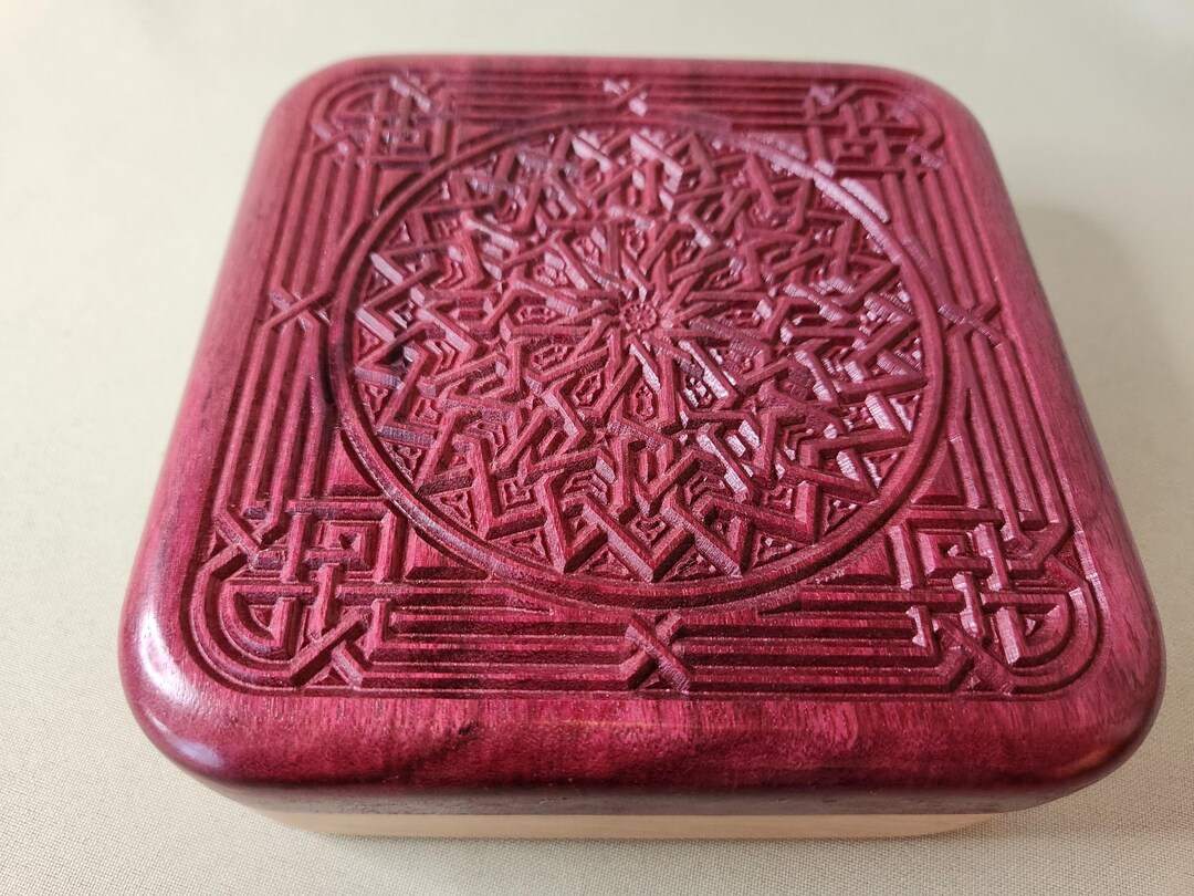 Purple Heart and Poplar Box With Lift off Lid and Geometric Engraved ...