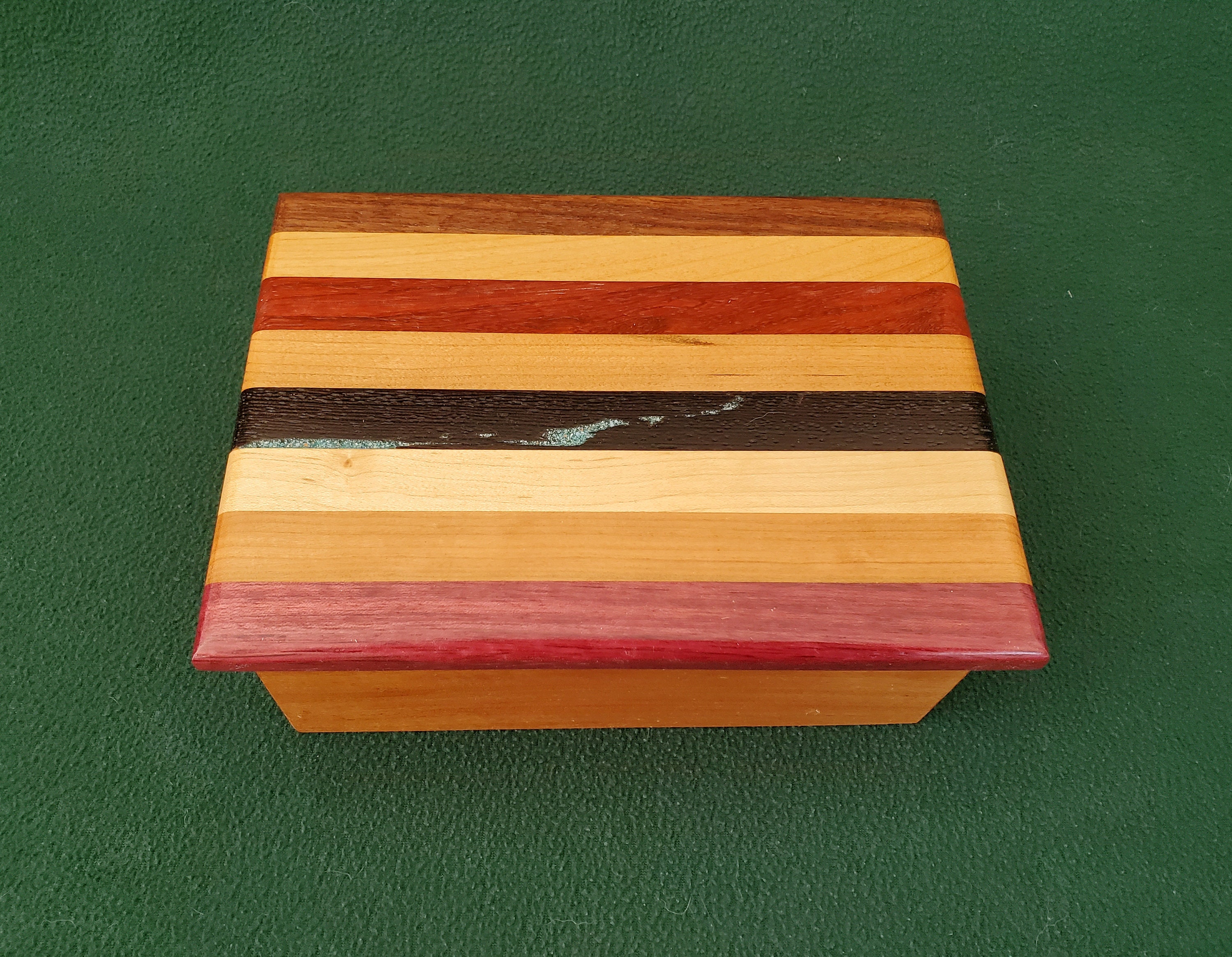 Mahogany Box With Turquoise Inlay and Assorted Striped Wood Top - Etsy