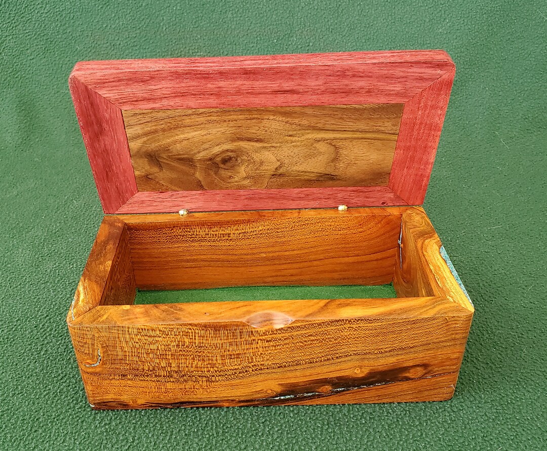 Olive Wood Box With Purple Heart and Walnut Lid With Turquoise Inlay - Etsy