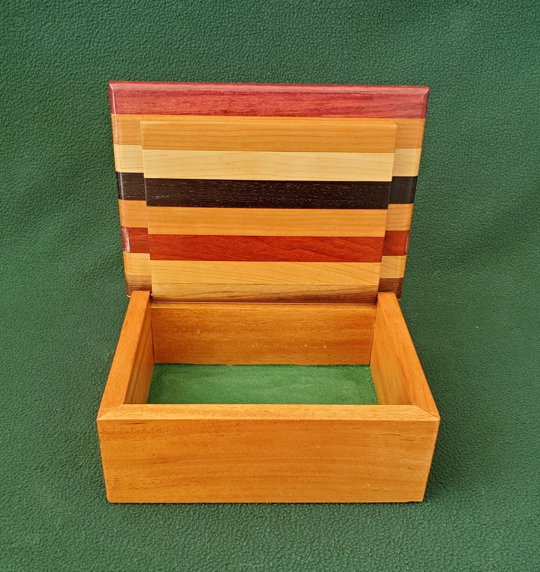 Mahogany Box With Turquoise Inlay and Assorted Striped Wood Top - Etsy