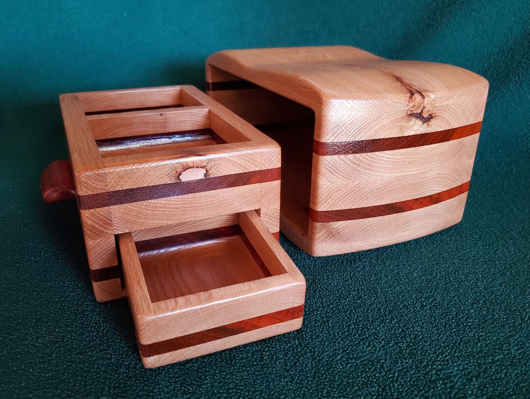 Oak and Padauk Wood Box With Drawer, and a Secret Compartment - Etsy
