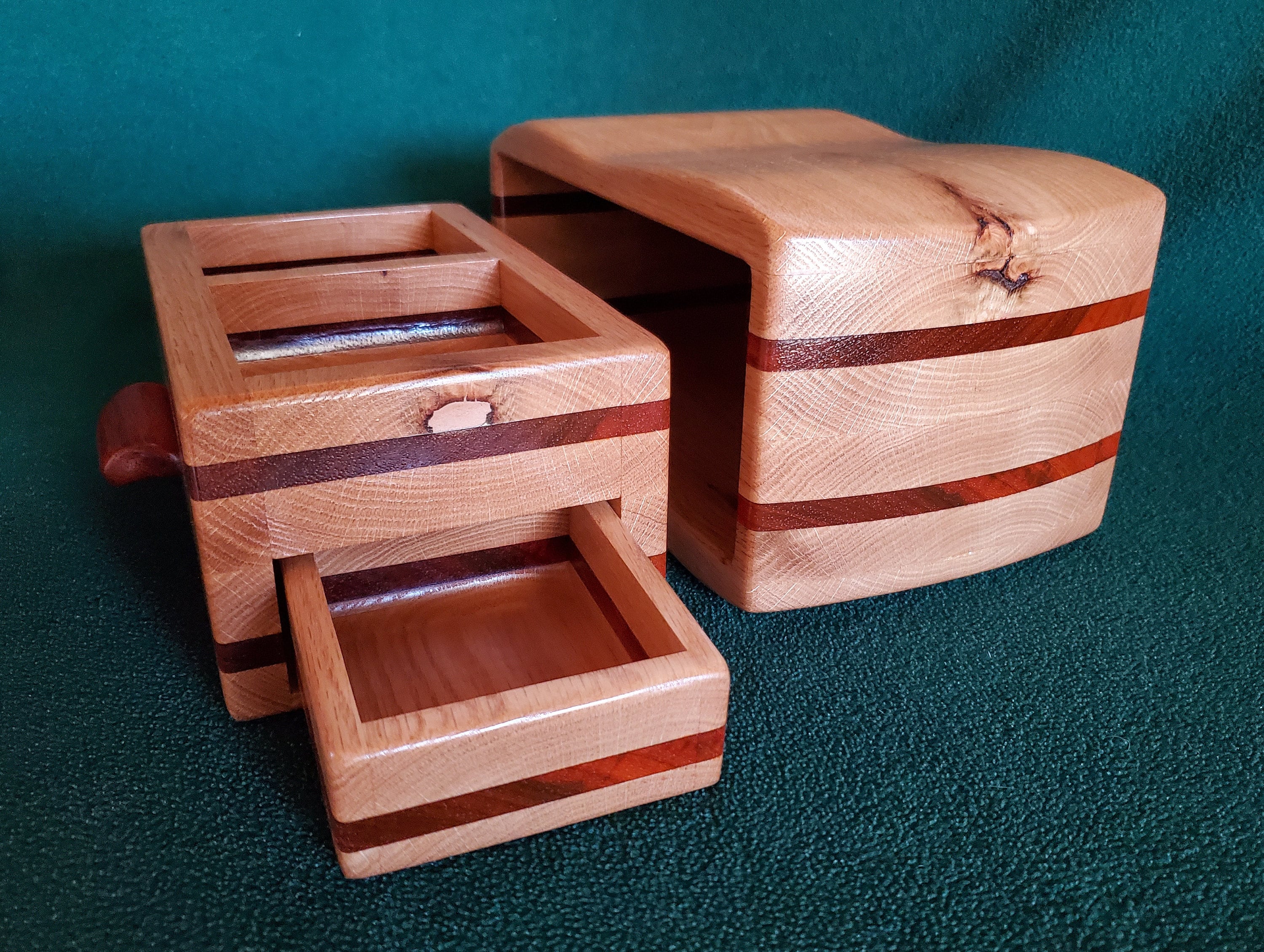 Oak and Padauk Wood Box With Drawer and Hidden Drawer | Etsy