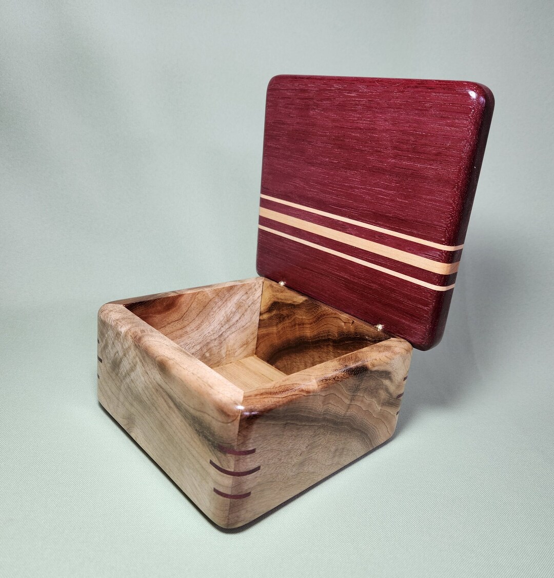 Purple Heart and Myrtle Wood Box With Maple Accents and Hinged Lid - Etsy