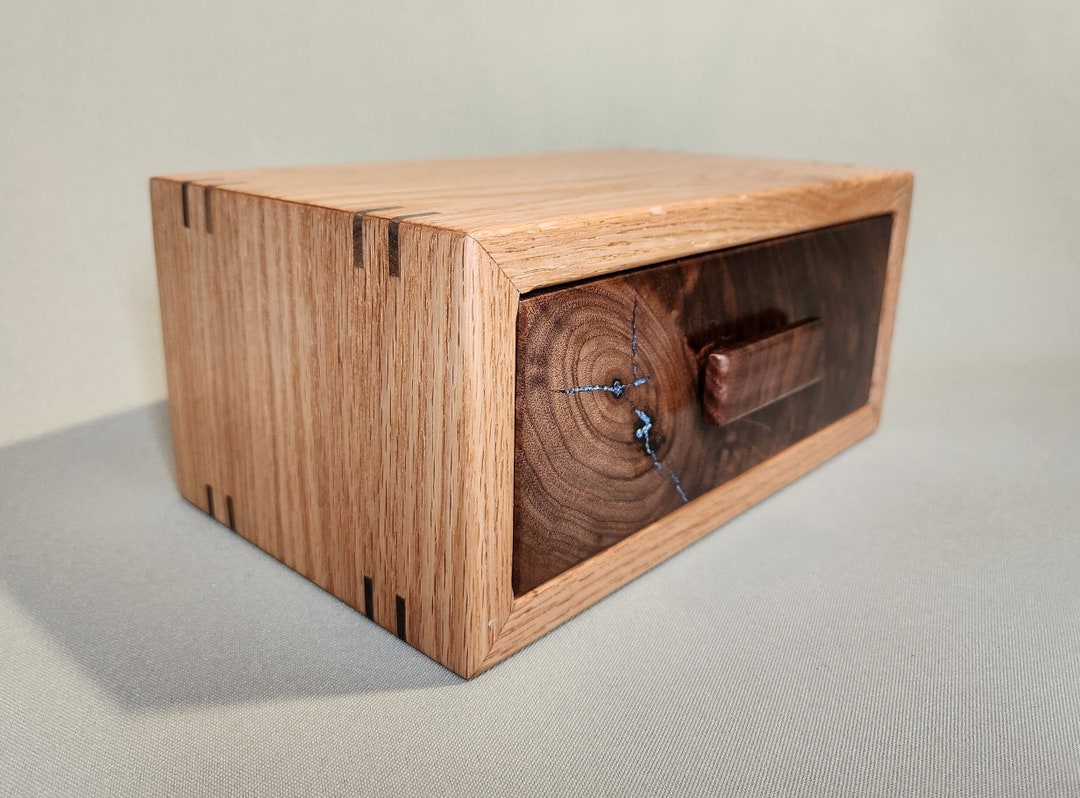 Oak and Walnut Drawer Box With Turquoise Inlay - Etsy