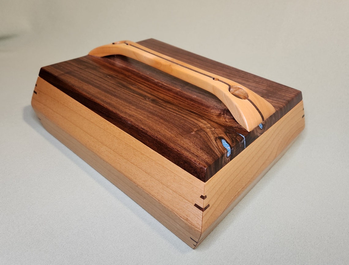 Walnut Alder With Turquoise Inlay Box - Etsy