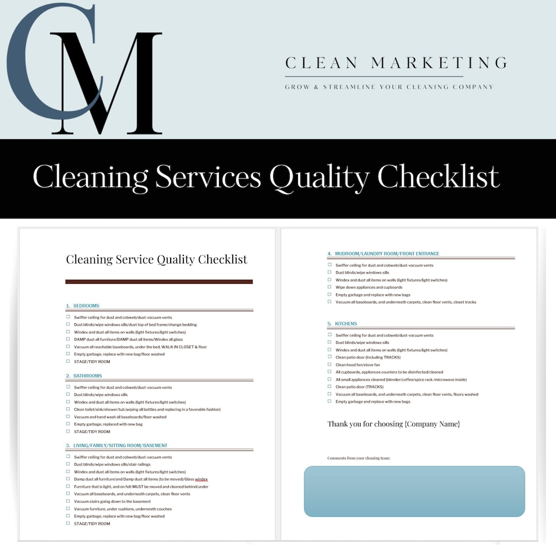 Cleaning Business Editable Checklist Printable Digital Download ...