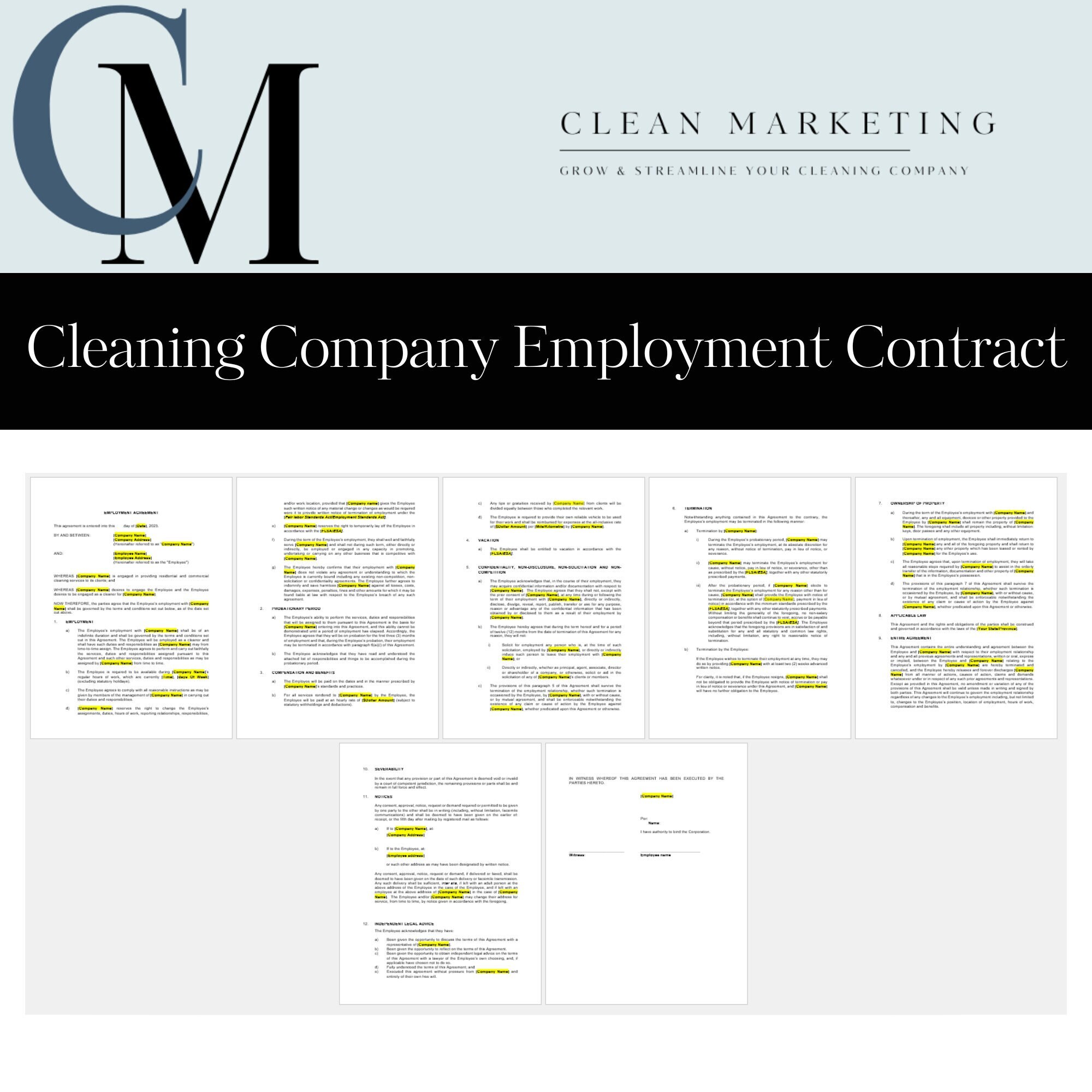 Cleaning Business Employment Contract, Professional Employment Document ...