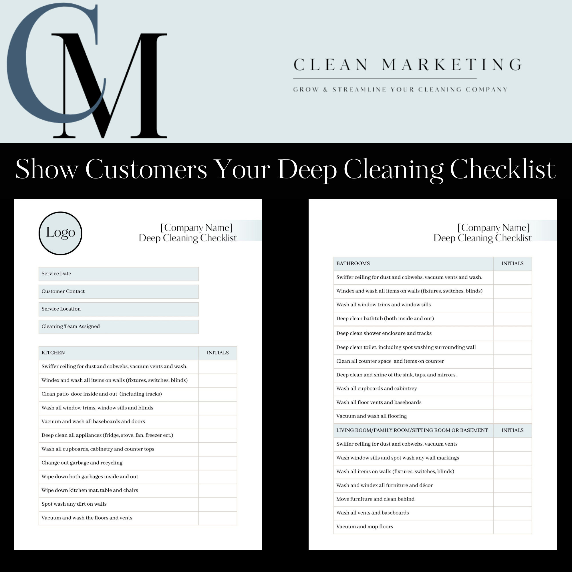 Cleaning Company Deep Cleaning Checklist Professional and Editable in ...