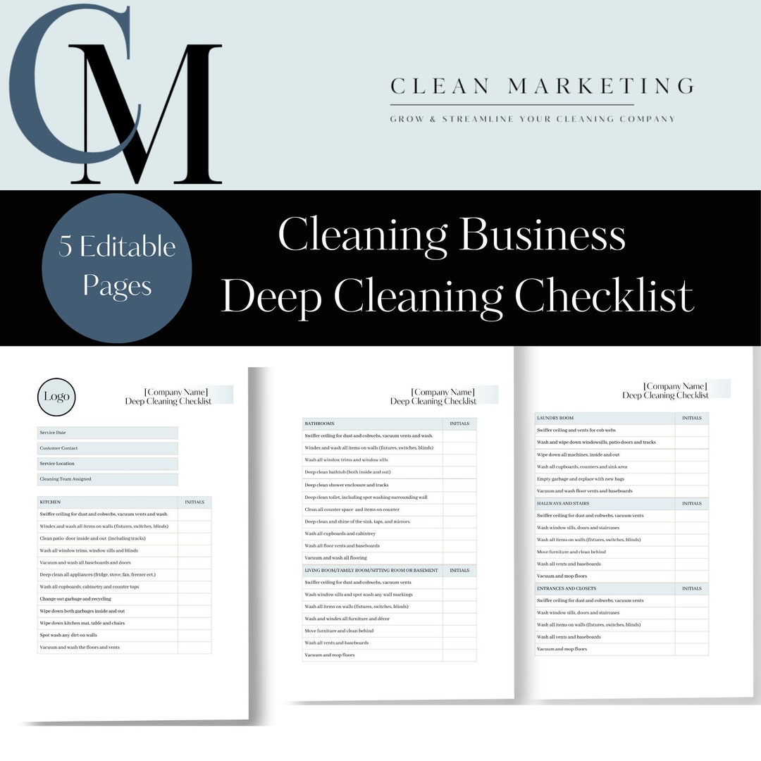 Cleaning Company Deep Cleaning Checklist Professional and Editable in ...