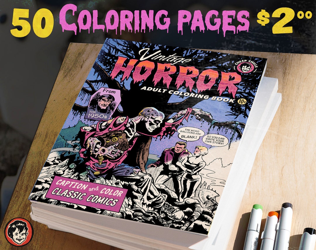 55 Vintage Horror Comic Digital Adult Pages to Color - Etsy