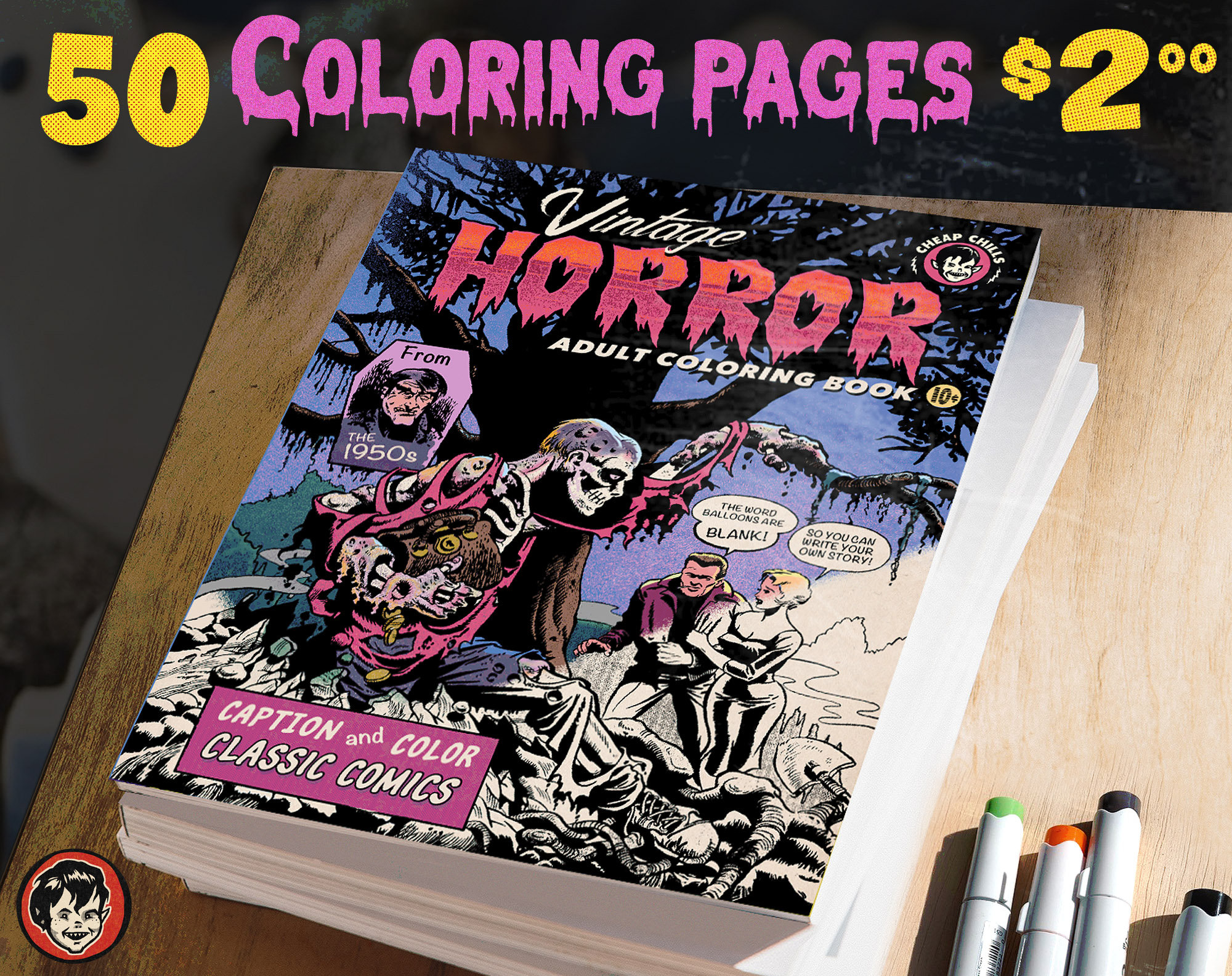 55 Vintage Horror Comic Digital Adult Pages to Color - Etsy