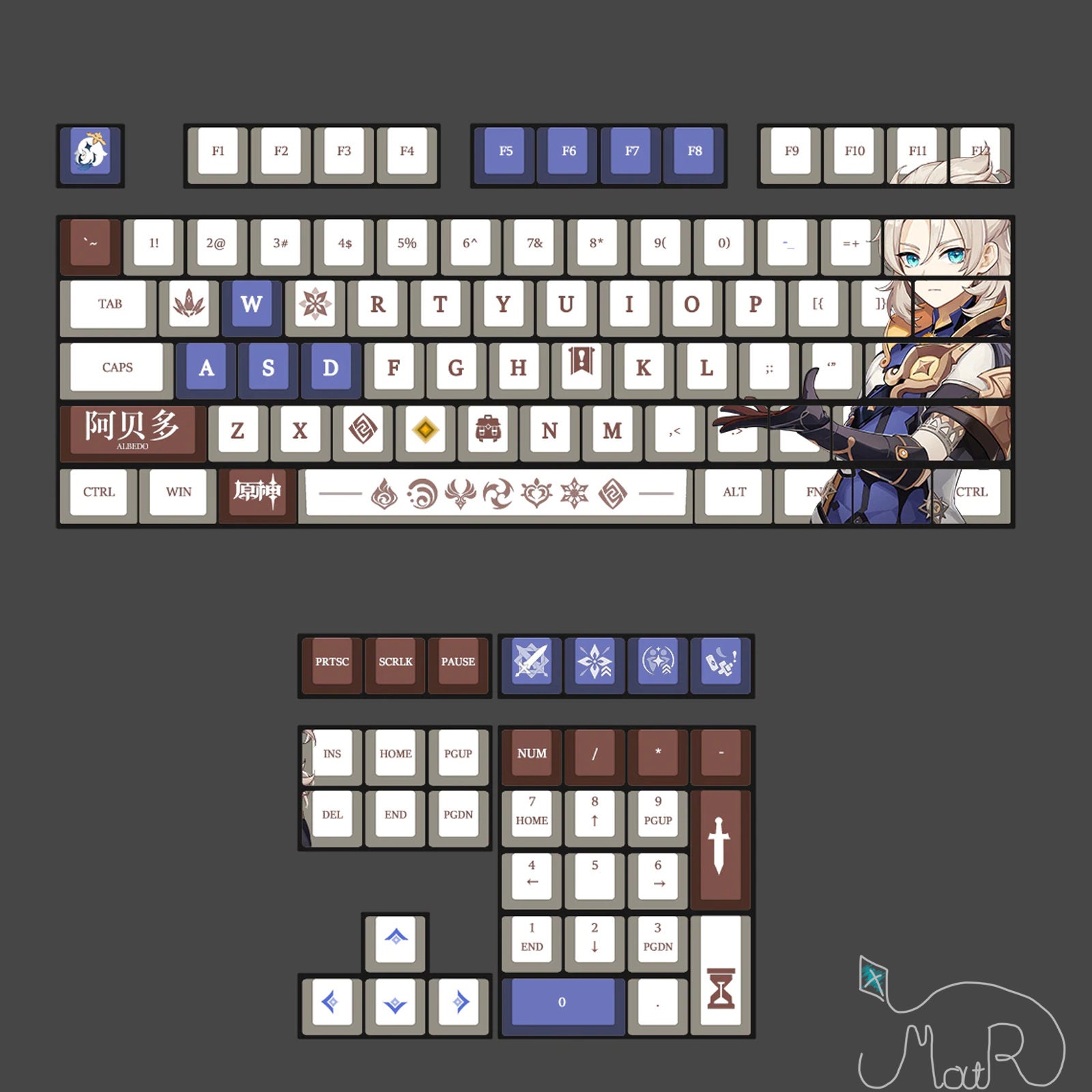 Albedo Theme Keycap Set Genshin Impact Series Pbt Keycaps | Etsy México