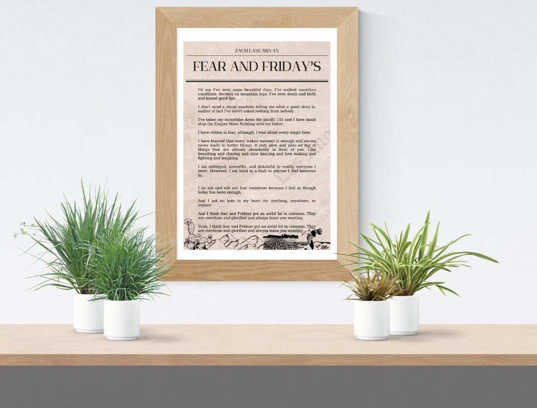 Zach Bryan Fears and Friday Poem Poster - Etsy
