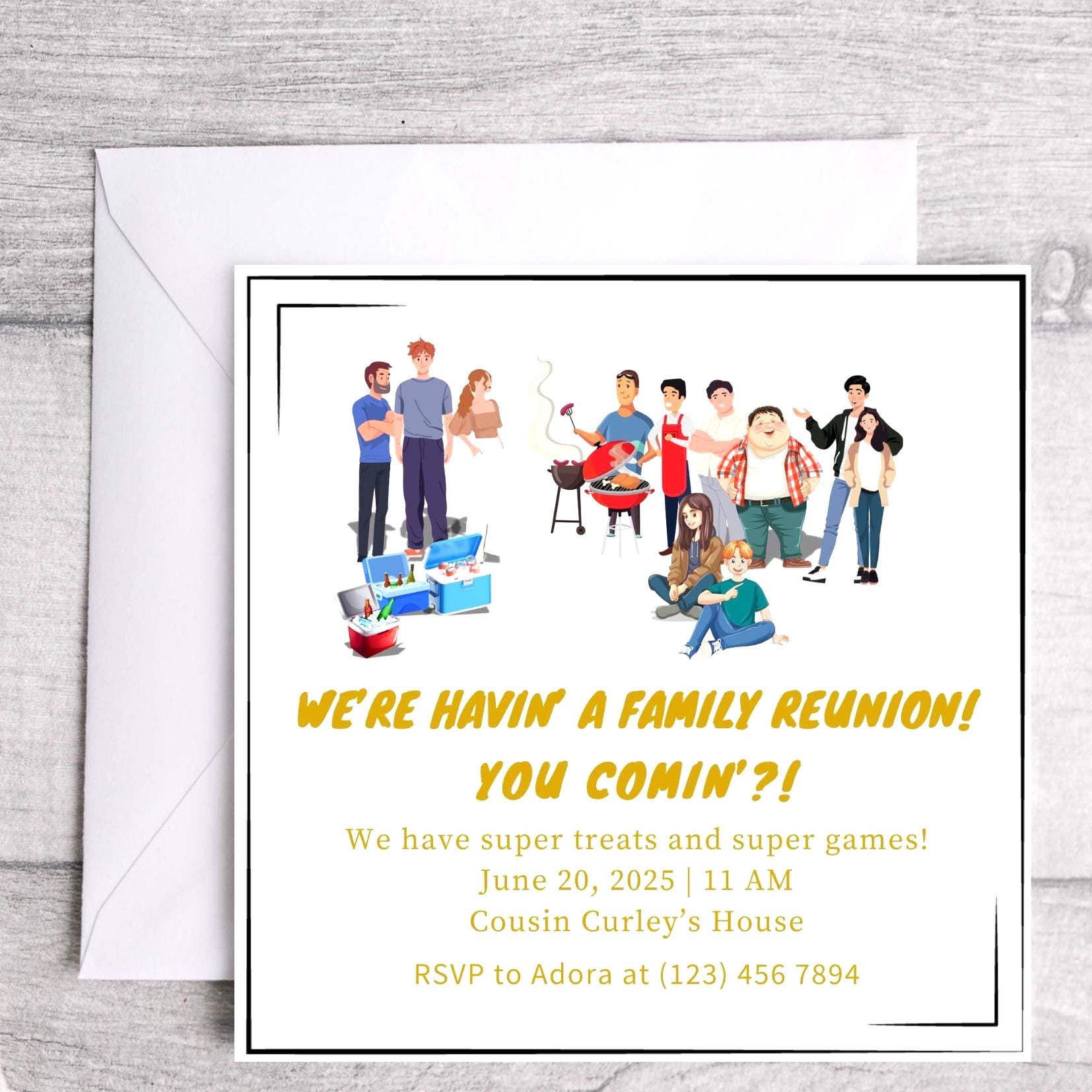 Family Reunion Invitation Template, Printable Digital Download, Cartoon ...