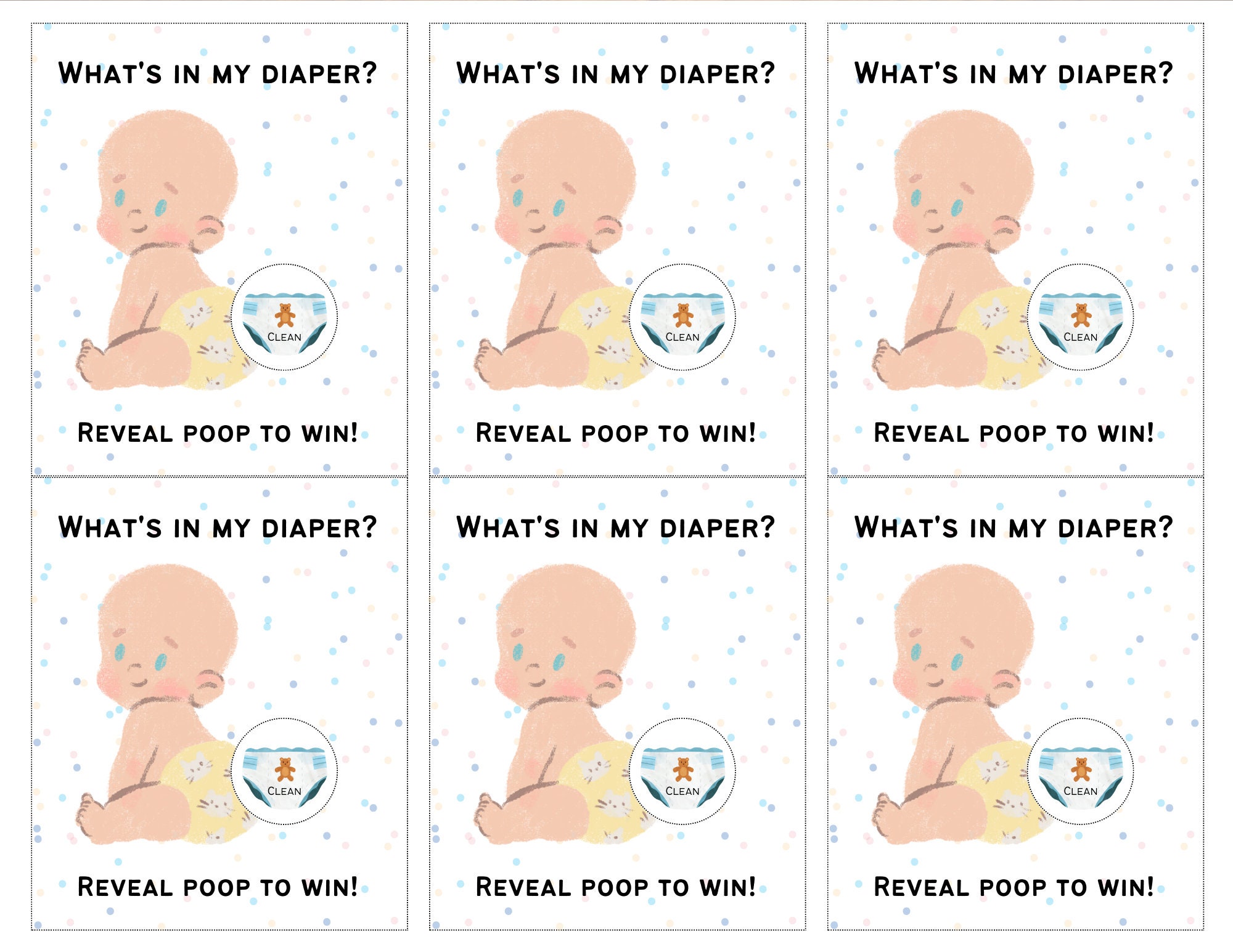 Dirty Diaper Baby Shower Scratch off Game (digital PDF) - Etsy