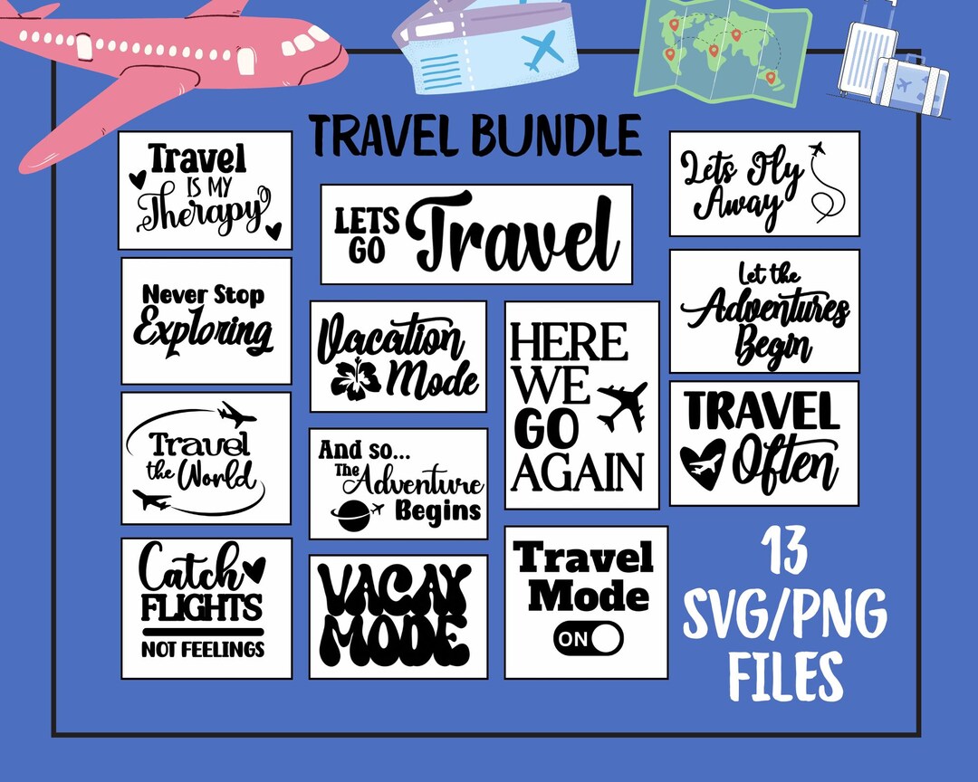 Luggage Tag SVG/PNG Bundle, Suitcase Tags for Vacation, Digital Files ...