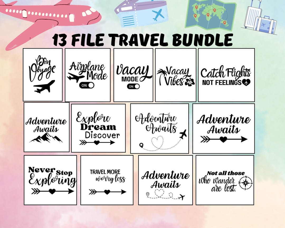 Travel SVG PNG Bundle: Adventure Awaits, Luggage Tags (digital Download ...