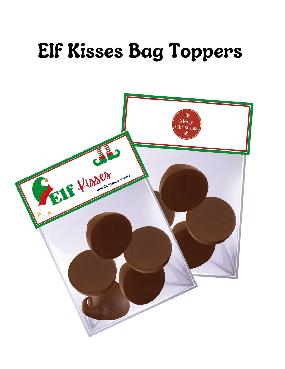 Printable Elf Kisses Bag Topper . PDF Christmas Bag Topper. - Etsy